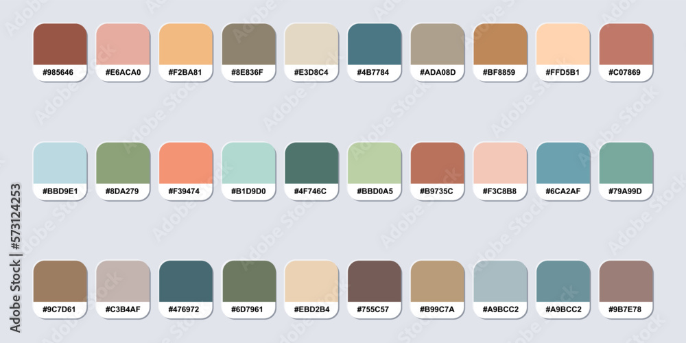 Set Of Boho Color Palette Catalog Sample With RGB HEX Codes Isolated In ...