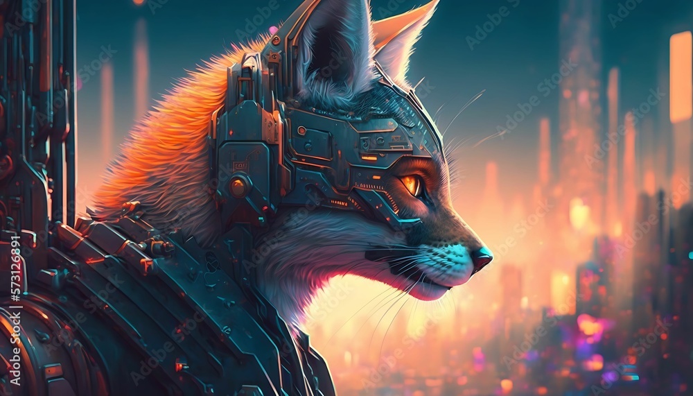 Cyberpunk Fox with futuristic cityscape with Generative AI Technology ...