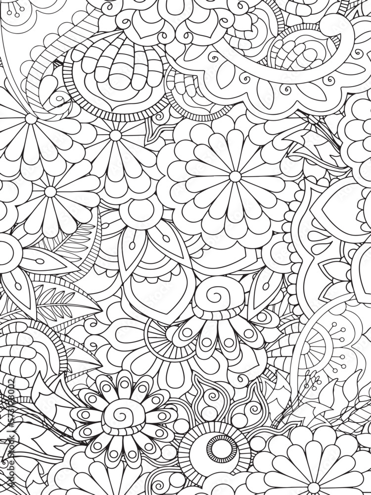 Vetor de Doodle floral drawing. Art therapy coloring page. Vector black ...