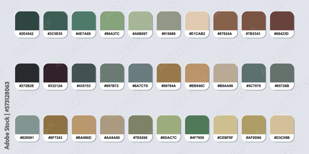 Photo Set Of Earth Tones Color Palette Catalog Sample With RGB HEX ...