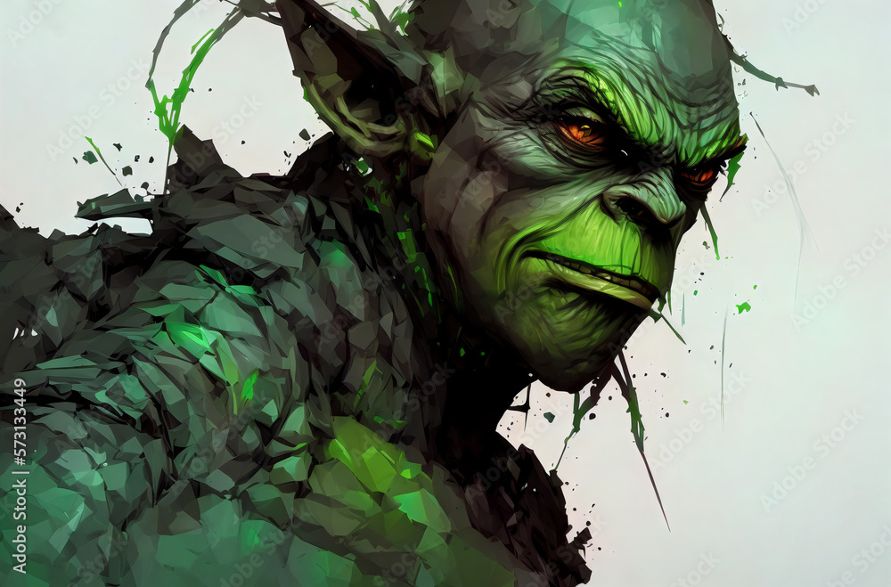 Portrait of terrifying green monster. Fantastic creature. Orc. Ogre ...
