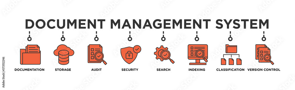 Document management system banner web icon vector illustration concept ...