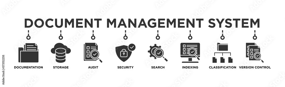 Document management system banner web icon vector illustration concept ...
