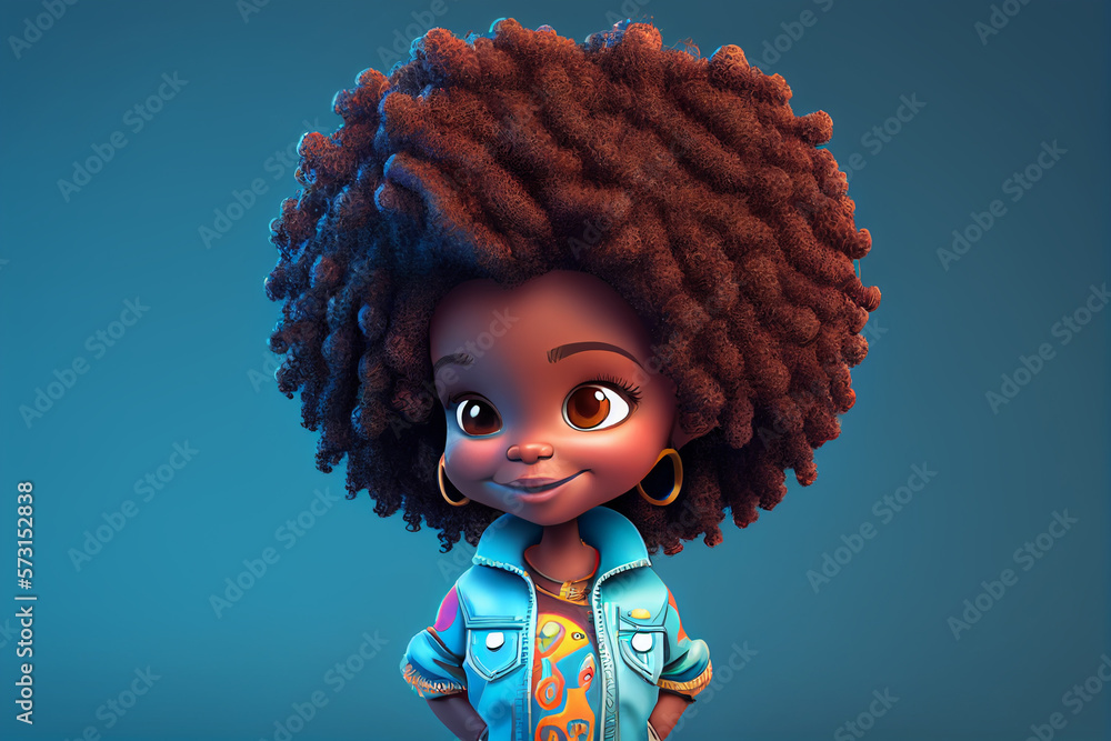 3d cartoon character cute girl smiling beautiful african afro hair on ...
