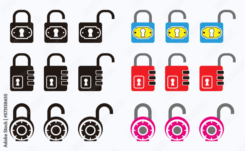 Locks vector set. Locked and unlocked lock. Collection icon of close ...