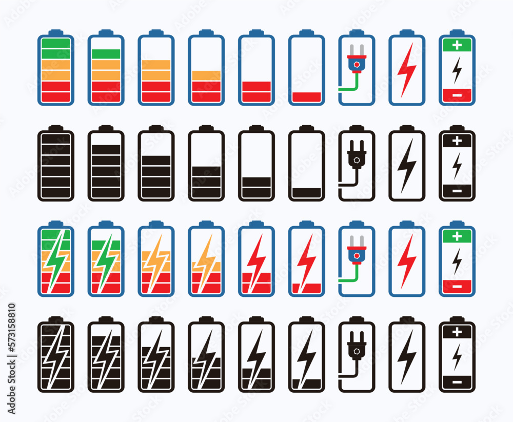 Mobile battery logo vector set, battery icon set in different visual ...