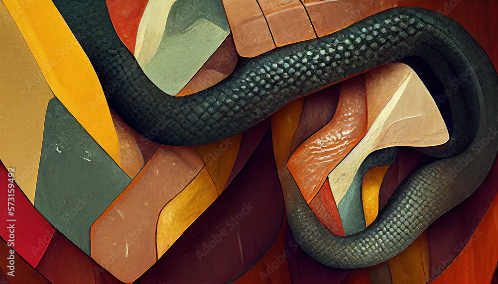 Stylized snake in the picture. Imitation of oil painting. Painting in ...