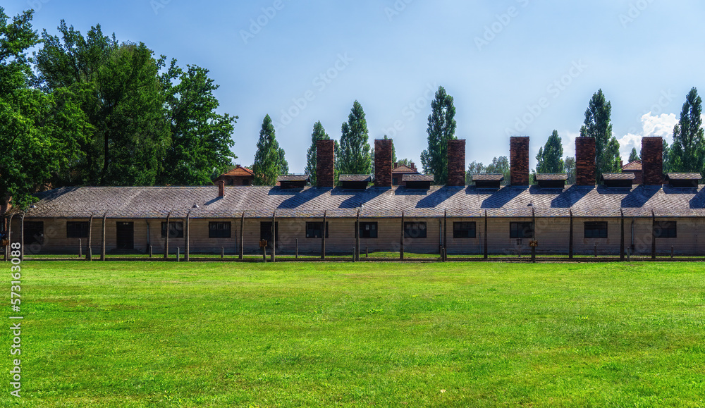 Barbed wire electrical fence at Auschwitz concentration camp in ...