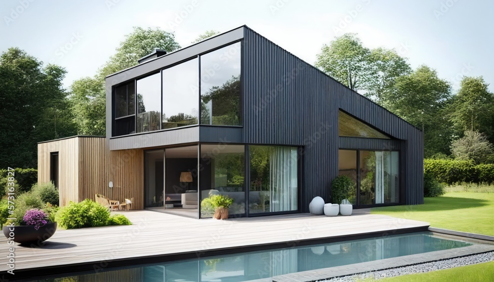 Super Luxury H-Shaped Scandinavian House with Grey Ash Wood and Glass ...
