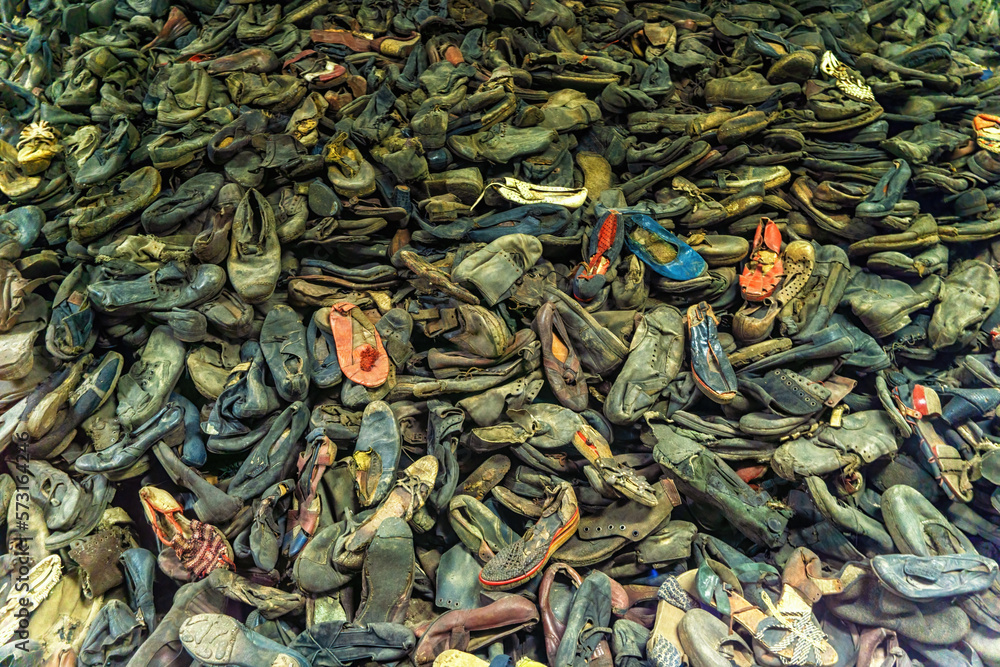Prisoners shoes left in barracks of Auschwitz-Birkenau concentration camp Stock Photo | Adobe Stock
