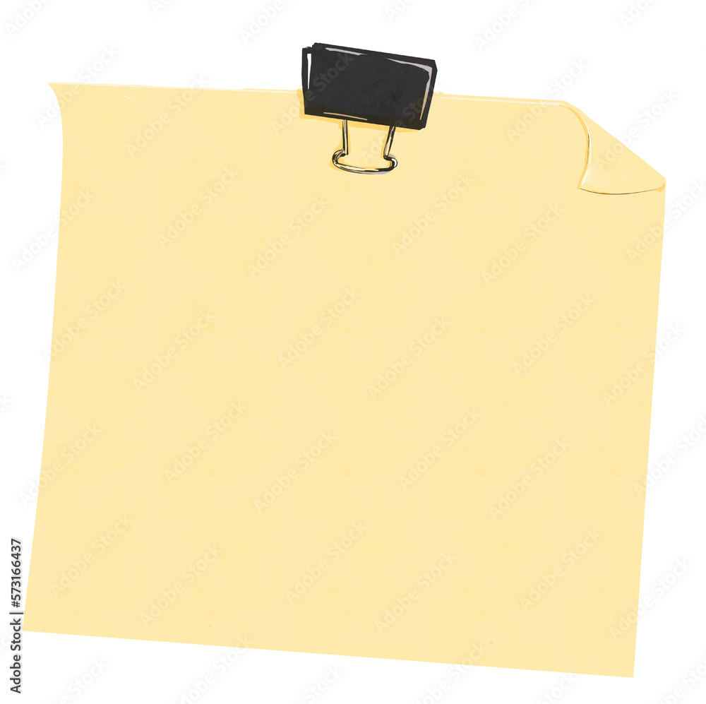 Cartoon Style Sticky Note and Folder Memo: Office Yellow Paper Sticker ...