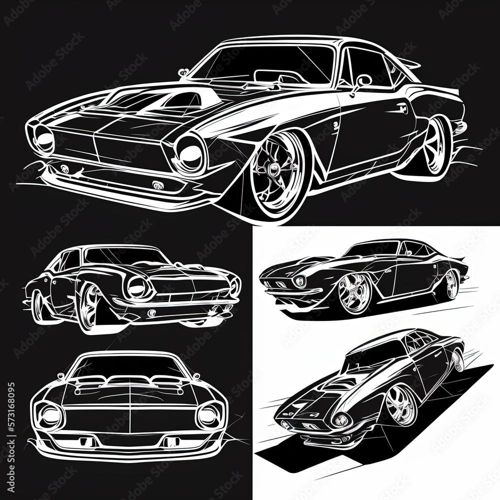 car stickers line art vector illustration , generative artificial ...