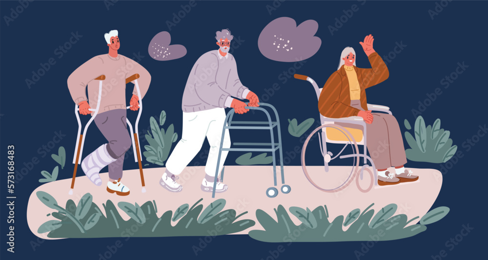 Cartoon illustration of Disabled people, handicapped characters ...