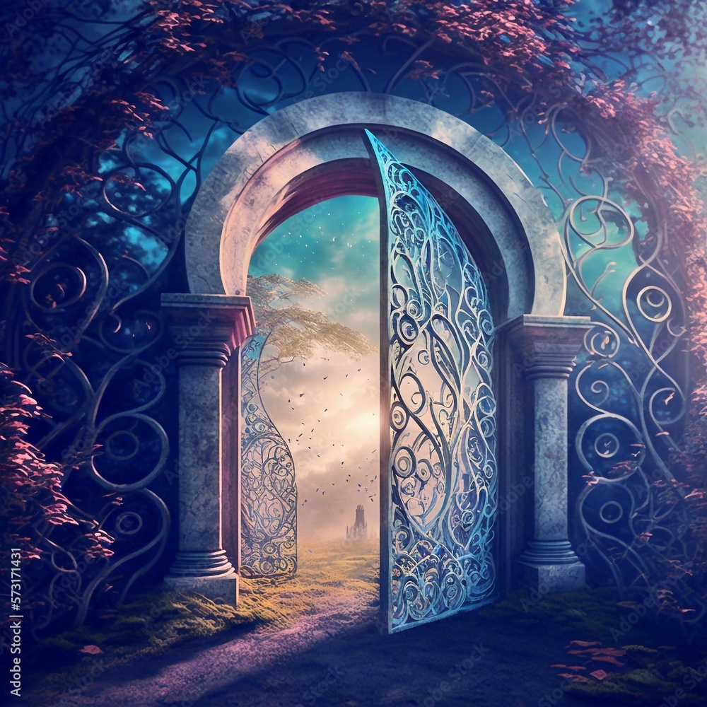 Magisches Tor in eine Zauberwelt, made by Ai, AI-Art Stock-Illustration ...