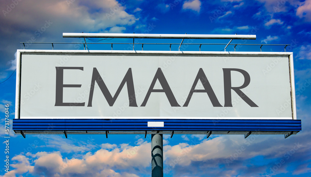 Advertisement billboard displaying logo of Emaar Properties Stock Photo ...