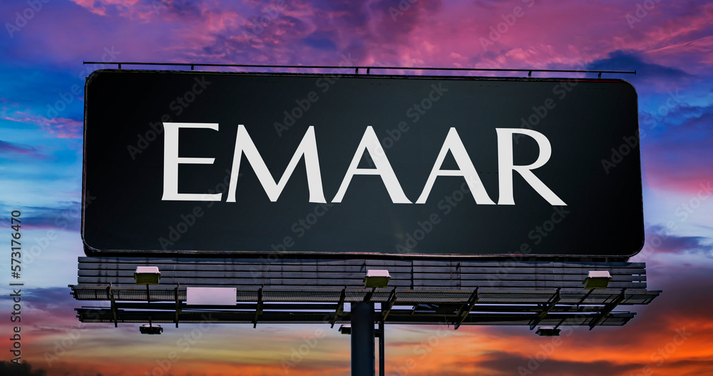 Advertisement billboard displaying logo of Emaar Properties Stock Photo ...