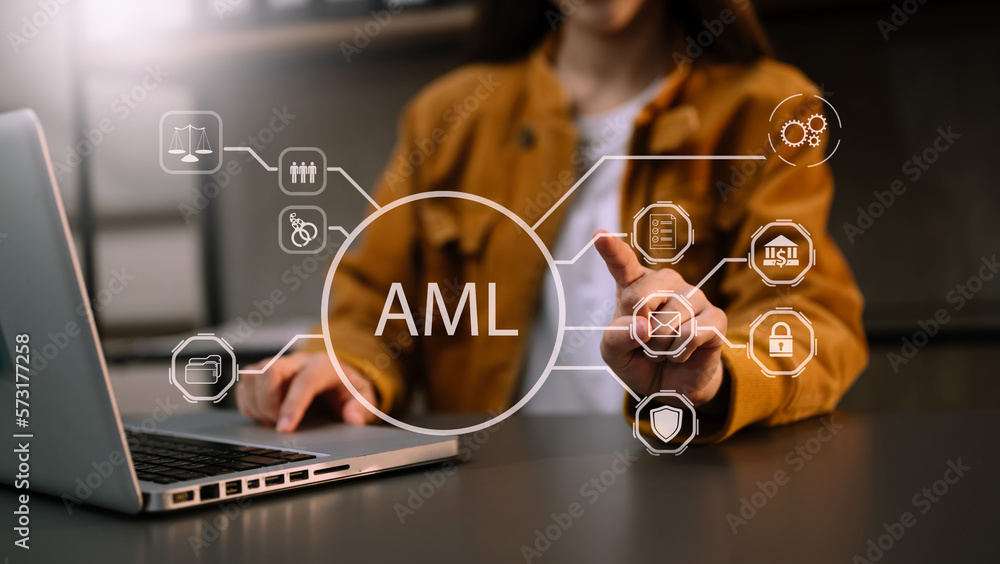 AML Anti Money Laundering Financial Bank Business Concept. judge in a ...