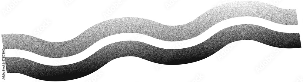 Geometric form with noisy gradient. Black wavy element with grainy ...