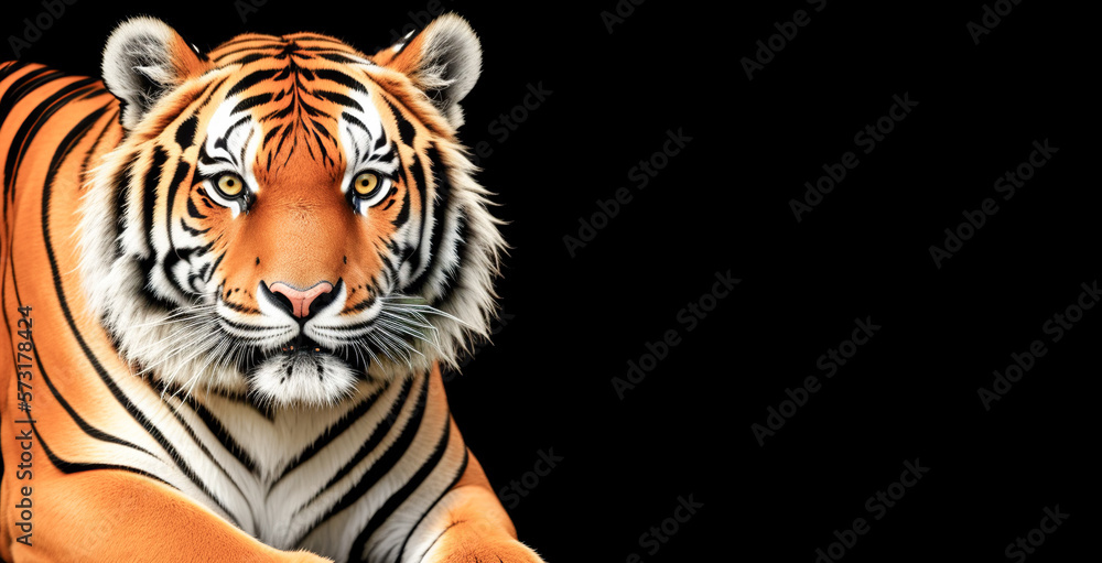 Portrait of tiger on black background. Menacing stare bengal tiger ...
