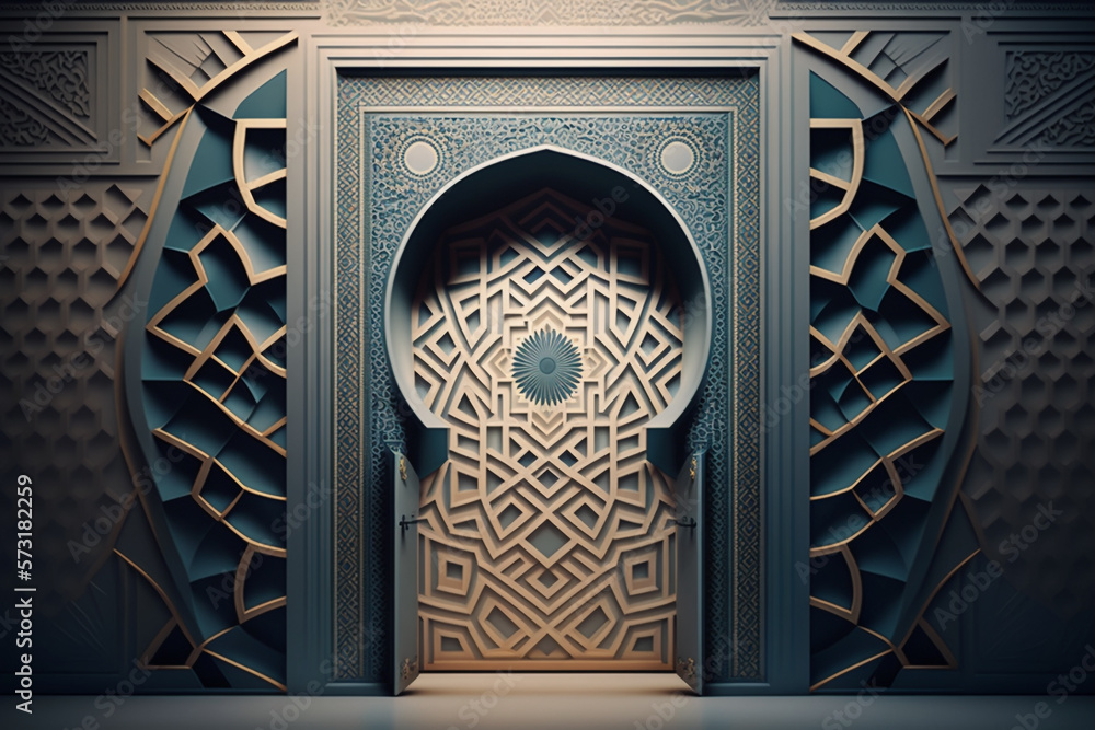 a mosque door that captures the essence of Islamic geometry and ...