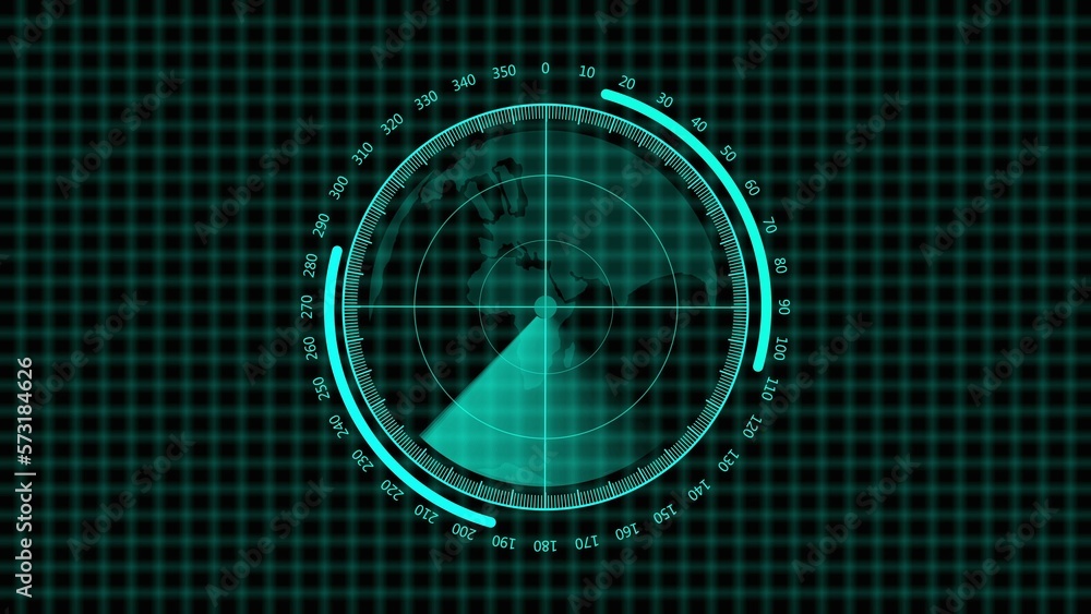 Digital technology world map, different information showing radar ...