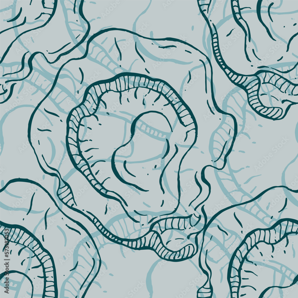 Oysters seamless pattern. Hand drawn sketch vector seafood illustration ...