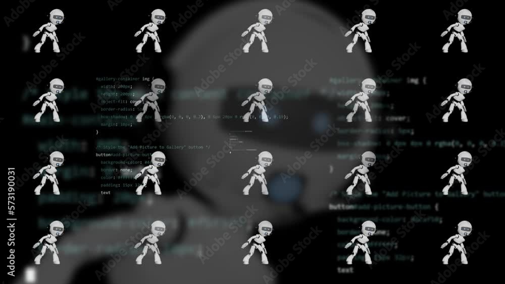 multiple chatbots a.i. animation with big one blurred and programming ...