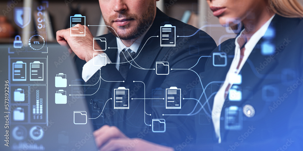 Business People Working With Laptop Document Management System