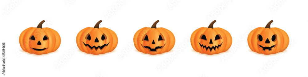 3d halloween pumpkins set, funny emoji elements. Happy object render ...
