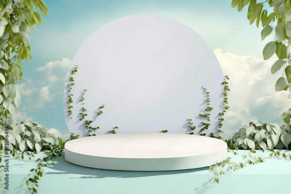 Natural beauty podium backdrop for product display with dreamy sky ...
