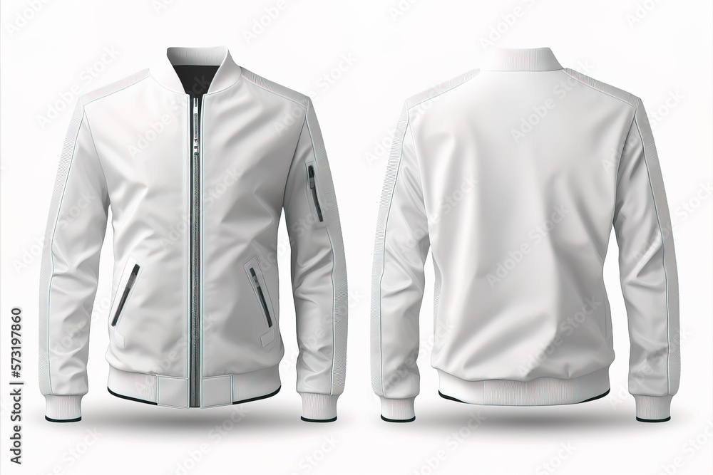 White jacket for men, blank template for graphic design front and back ...
