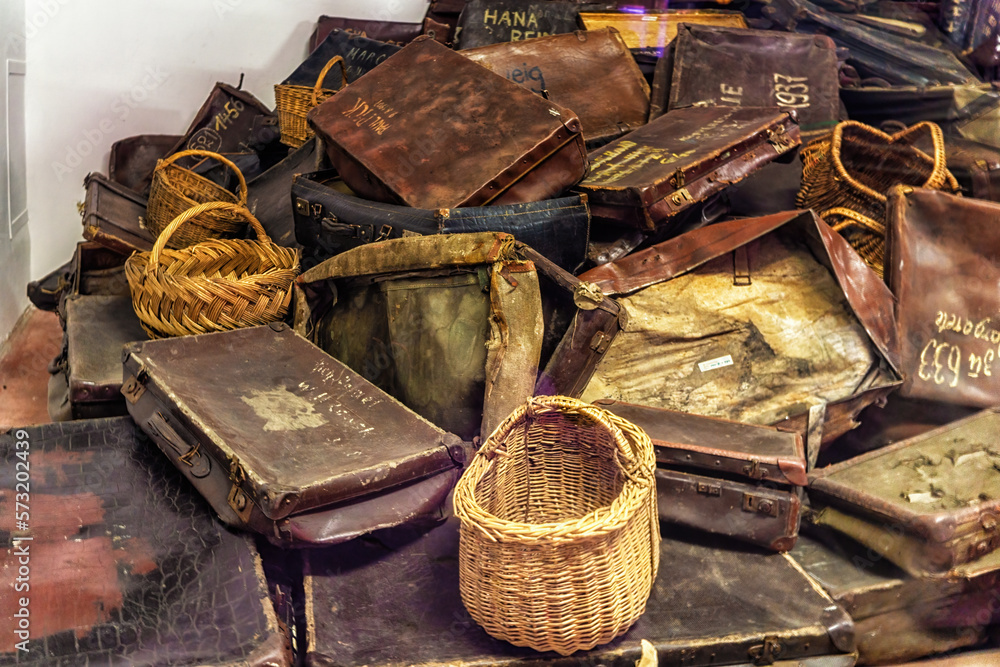 Pile of suitcases taken from prisoners at Auschwitz I Nazi ...