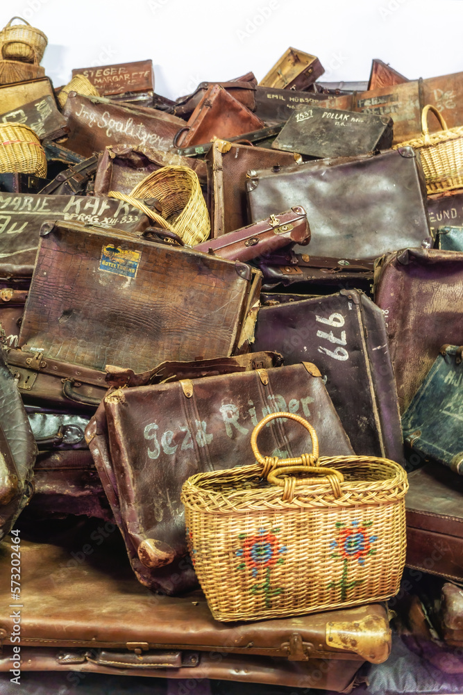 Pile of suitcases taken from prisoners at Auschwitz I Nazi ...