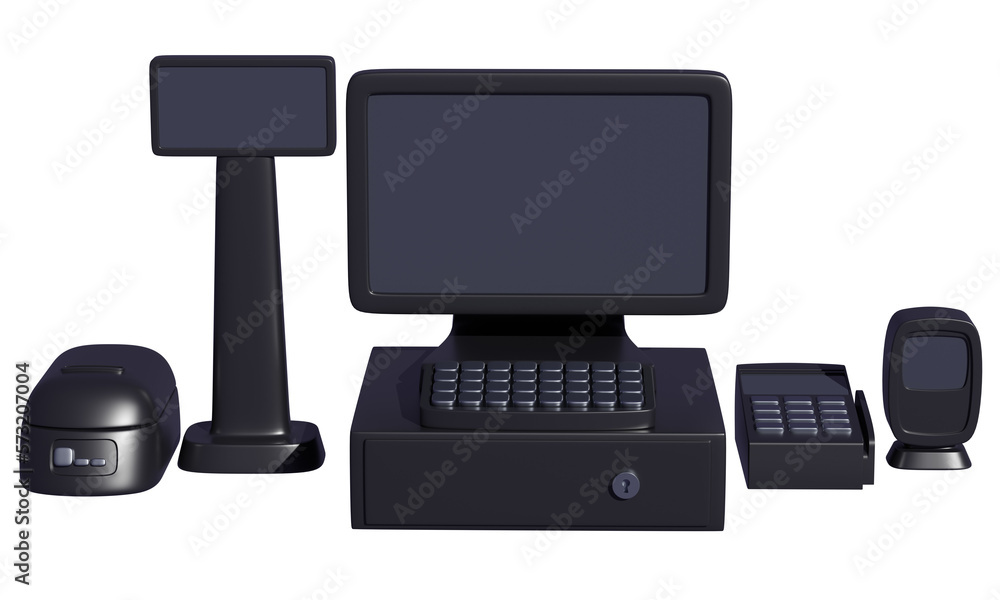 Set of cash register equipment isolated on white background for point ...