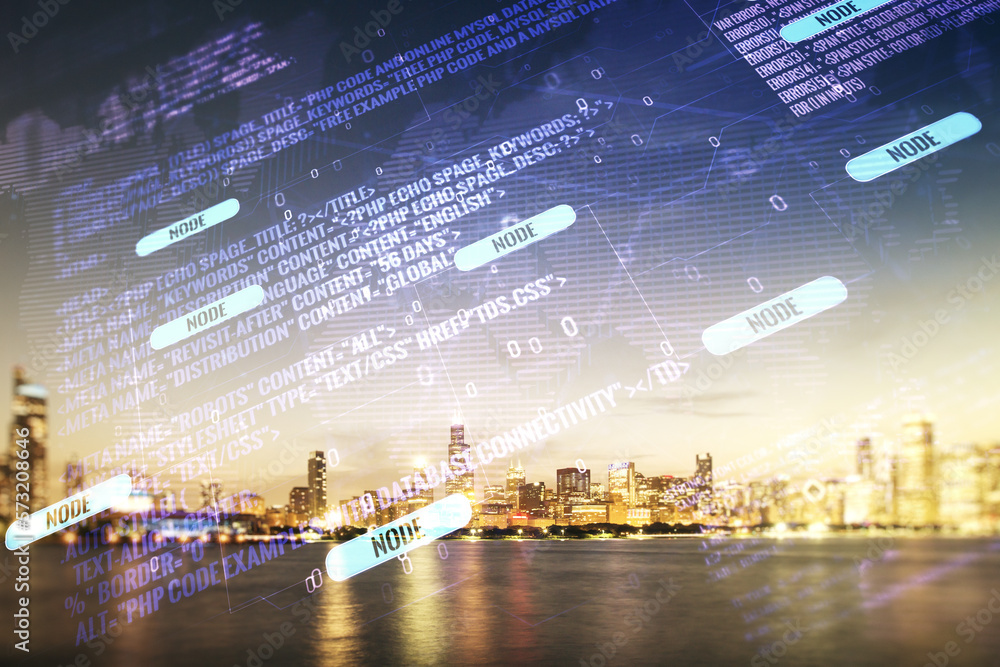 Foto de Multi exposure of abstract programming language hologram and ...