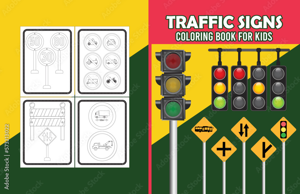 Traffic Signs Coloring Book cover for kids Stock Vector | Adobe Stock