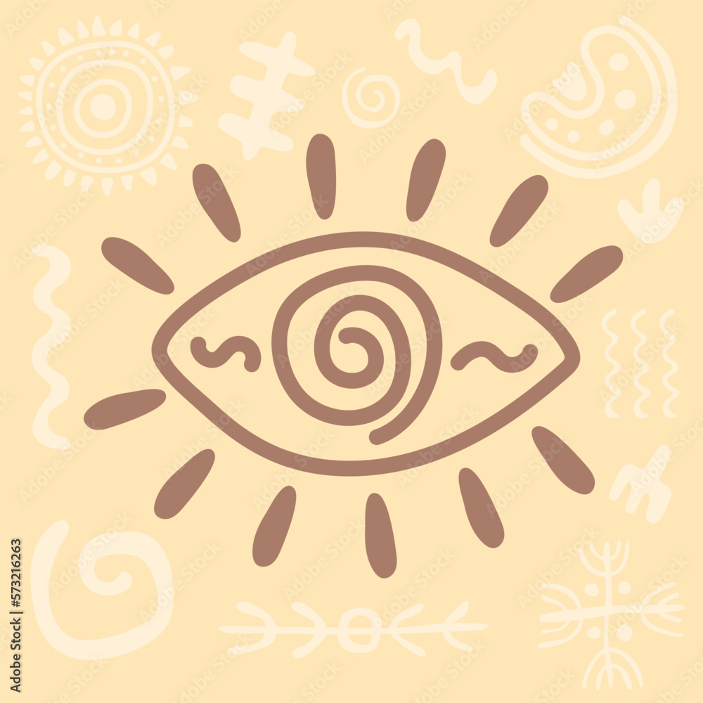 Primitive ethnic ornament, petroglyph. Sign, symbol human eye. Ancient ...