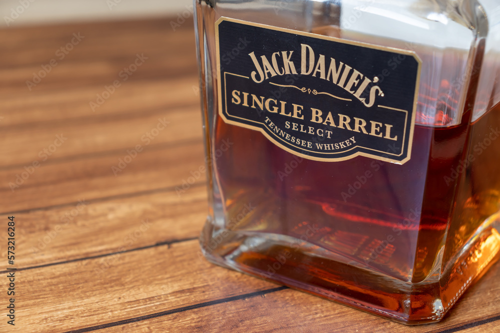 Jack Daniels brand logo. bottle of Jack Daniels. Jack Daniel's is a brand of sour mash Tennessee ...