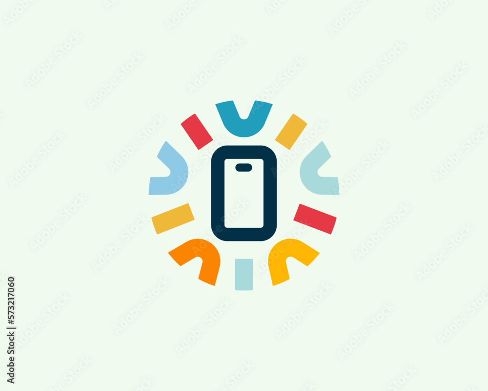 Smartphone logo design. Gadget logotype in a frame from colored shapes ...