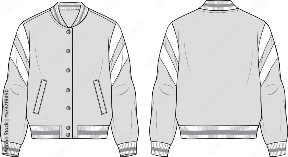 Women's Zip-up, Trimmed Bomber Jacket Set. Technical fashion ...
