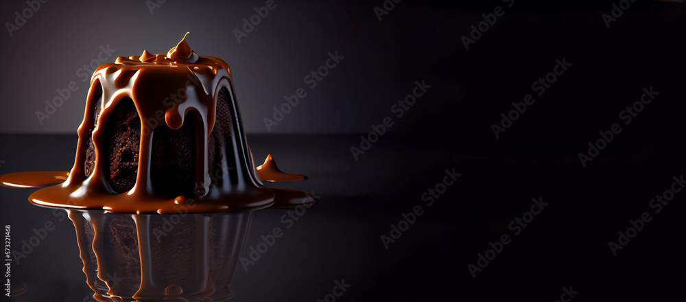 chocolate pudding in the solid plate realistic 3D, product showcase for ...