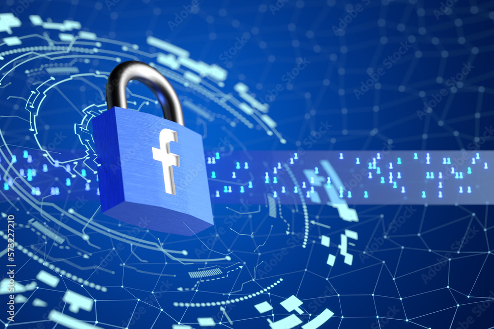 Padlock with facebook logo on tech background. Facebook profile ...