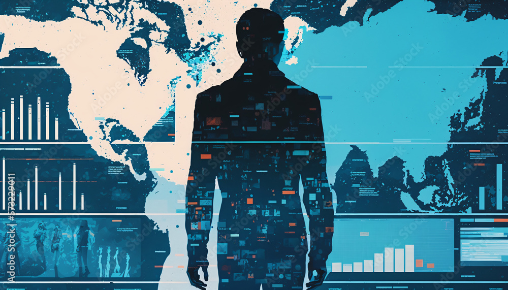 A collage of charts and graphs with a human silhouette standing in the ...