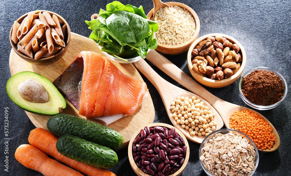 Foods recommended for stabilizing insulin and blood sugar levels Stock ...