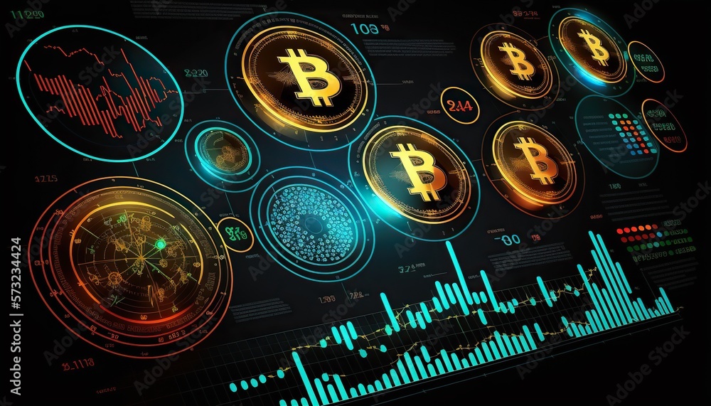 bitcoin digital currency, bitcoin coin on stock market charts diagram Infographics Data Stock ...