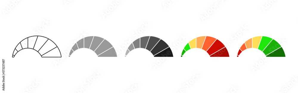 Meter scale with arrow. The measuring device icons set. Sign tachometer ...
