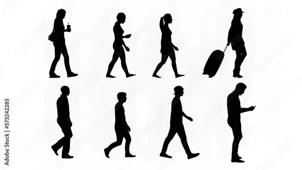 3D Rendering,Silhouette Group of People Walking Isolated Graphic on ...