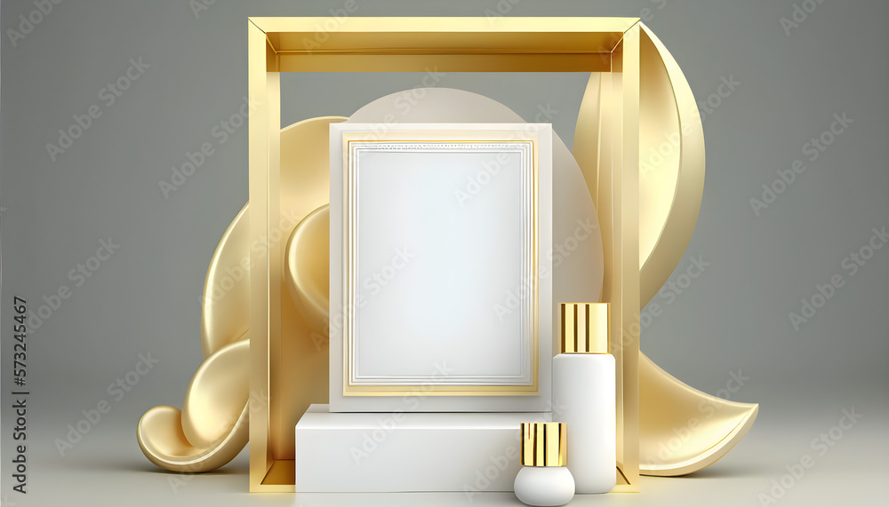 AI Generated, 3D podium with rectangle frame display in luxury style ...
