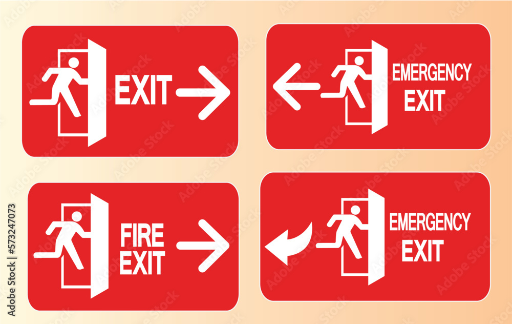 Exit Sign, Fire Exit Sign, Emergency Exit Sign, Arrow sign Stock Vector ...