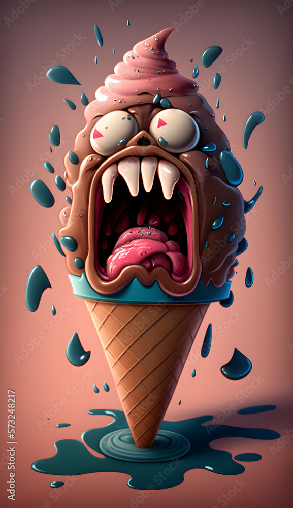 Crazy emoticon, angry emoji on ice cream illustration. Generative AI ...